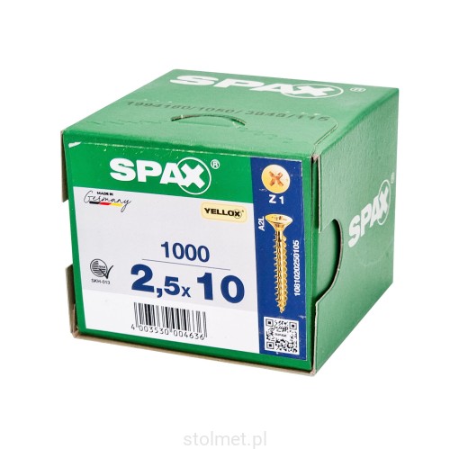 Wkręty uniwersalne SPAX 2.5 x 10 1000 szt. PZ1 STOLMET Akcesoria Meblowe